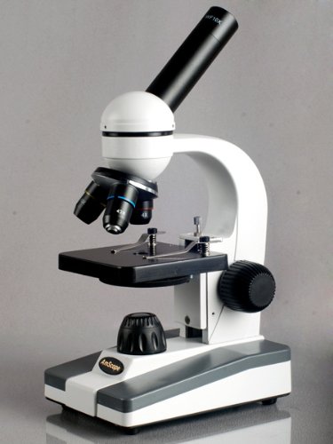 AmScope M148C-E Compound Monocular Microscope, WF10x and WF25x Eyepieces, 40x-1000x Magnification, LED Illumination, Brightfield, Single-Lens Condenser, Plain Stage, 110V or Battery-Powered, Includes 0.3MP Camera and Software