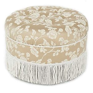 jennifer taylor home yolanda collection traditional modern cotton blend hand tufted with cord and fringe round ottoman, neutral 24" x 14"