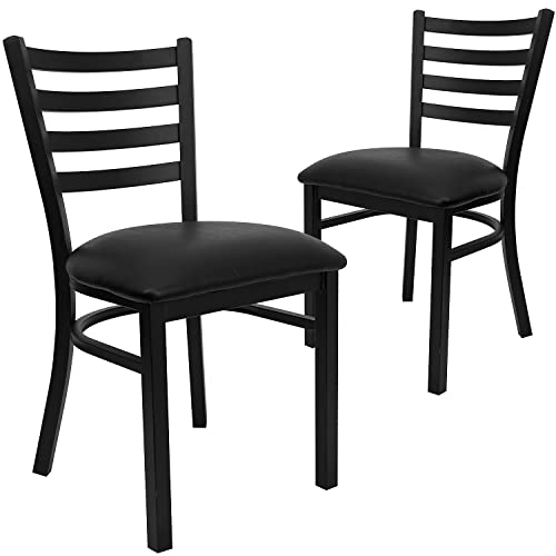 Flash Furniture 2 Pack HERCULES Series Black Ladder Back Metal Restaurant Chair - Black Vinyl Seat