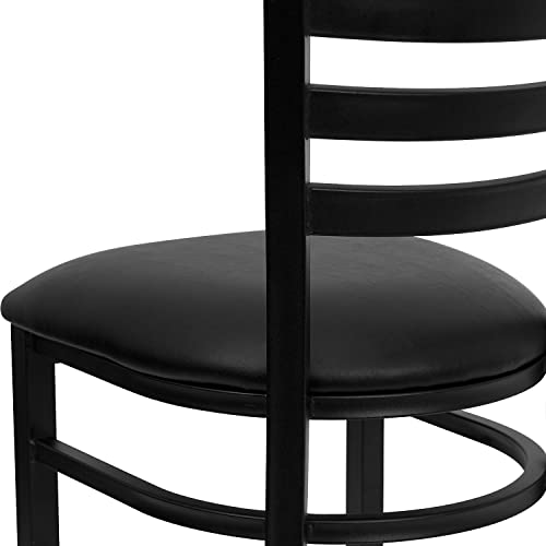 Flash Furniture 2 Pack HERCULES Series Black Ladder Back Metal Restaurant Chair - Black Vinyl Seat