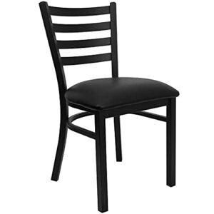 Flash Furniture 2 Pack HERCULES Series Black Ladder Back Metal Restaurant Chair - Black Vinyl Seat