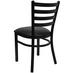 Flash Furniture 2 Pack HERCULES Series Black Ladder Back Metal Restaurant Chair - Black Vinyl Seat