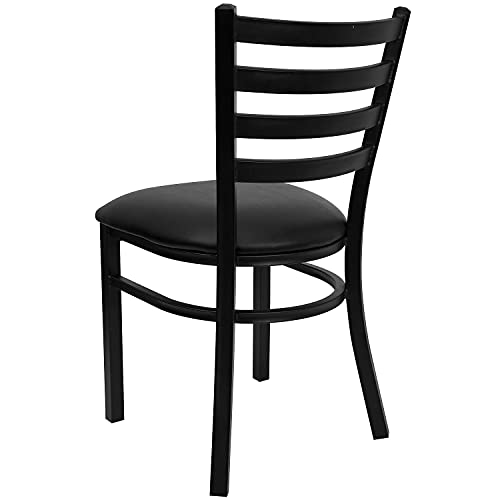 Flash Furniture 2 Pack HERCULES Series Black Ladder Back Metal Restaurant Chair - Black Vinyl Seat