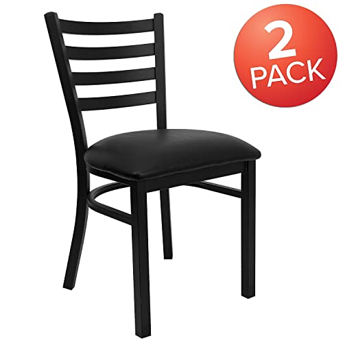 Flash Furniture 2 Pack HERCULES Series Black Ladder Back Metal Restaurant Chair - Black Vinyl Seat