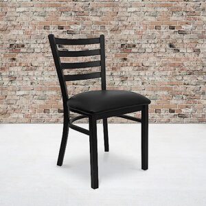 Flash Furniture 2 Pack HERCULES Series Black Ladder Back Metal Restaurant Chair - Black Vinyl Seat