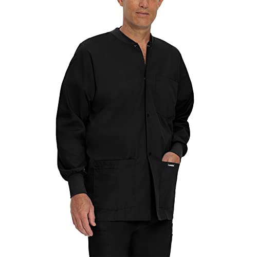 Landau Essentials Relaxed Fit 5-Pocket Snap-Front Scrub Jacket for Men 7551, Black, Medium