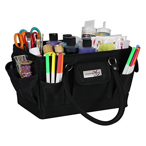 Everything Mary Black Deluxe Store and Tote Bag - Storage Craft Bag for Crafts, Sewing, Paper, Art, Desk, Canvas, Supplies Storage Organization with Handles for Travel