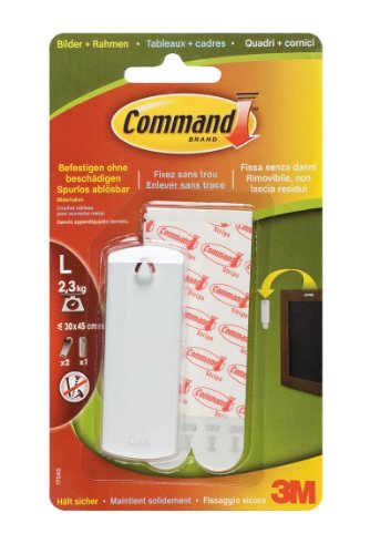 Command 17040 Sawtooth Picture Hanger with Adhesive, White, 1 Hanger & 2 Strips