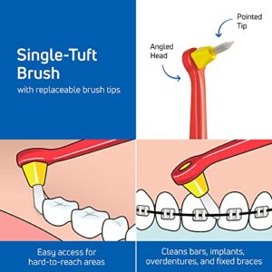 TEPE Interspace Angled Soft Toothbrush for Braces with Single-End Tuft and Removable Head, 12 Pack