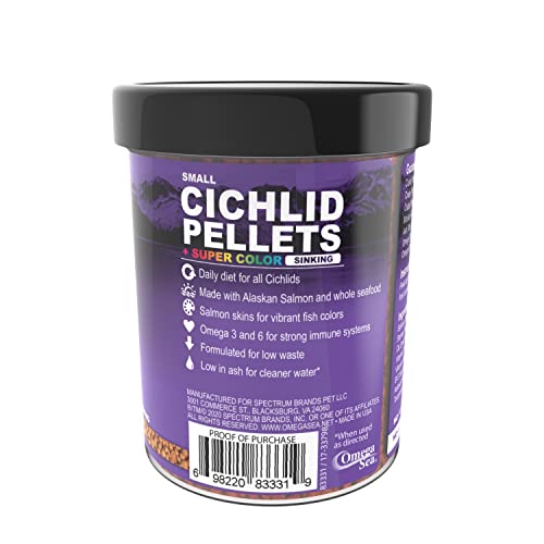 Omega One Super Color Sinking Cichlid Pellets, 2mm Small Pellets, 4.2 oz