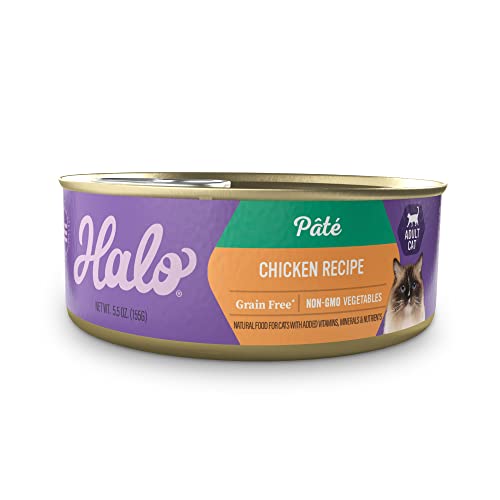 Halo Adult Grain Free Wet Cat Food Pate, Chicken Recipe, Healthy Cat Food with Real, Whole Chicken, 5.5 oz Can (Pack of 12)