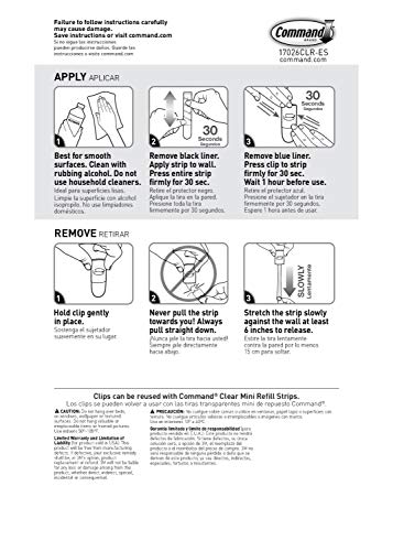 Command 17026CLR B007RKFCFY Decorative Replacement Strip, Mini, 1/2 Lb, Rubber Resin Adhesive, Paper Liner, 120 Clips, Clear, Count