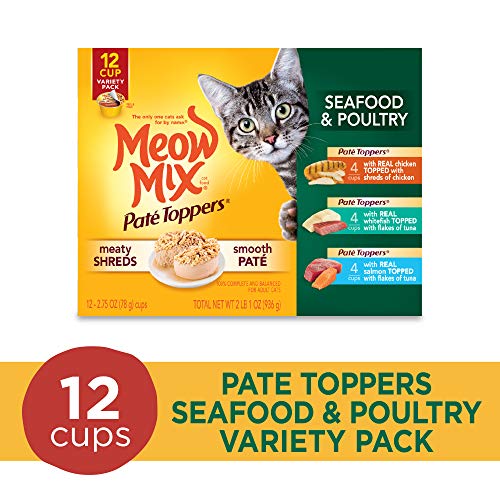 Meow Mix Paté Toppers Wet Cat Food, Seafood & Poultry Variety Pack, 2.75 Ounce, 12 Count(Pack of 1)