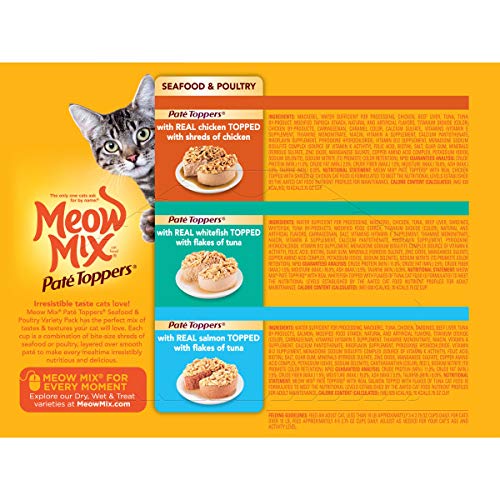 Meow Mix Paté Toppers Wet Cat Food, Seafood & Poultry Variety Pack, 2.75 Ounce, 12 Count(Pack of 1)