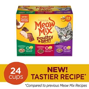 Meow Mix Tender Favorites Wet Cat Food, Poultry & Beef Variety Pack, 2.75 Ounce Cup (Pack of 24) (Packaging May Vary)