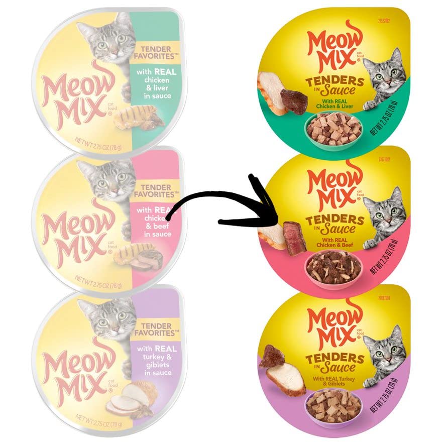 Meow Mix Tender Favorites Wet Cat Food, Poultry & Beef Variety Pack, 2.75 Ounce Cup (Pack of 24) (Packaging May Vary)