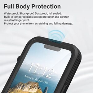 通用 IP68 Waterproof Dustproof Shockproof Drop Proof Case for iPhone 14 6.1 Inch, with Built-in Screen Protector, Rugged Heavy Duty Full Body Underwater Protective Cover Case for iPhone 14 (Black)