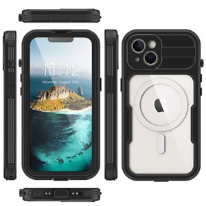 通用 IP68 Waterproof Dustproof Shockproof Drop Proof Case for iPhone 14 6.1 Inch, with Built-in Screen Protector, Rugged Heavy Duty Full Body Underwater Protective Cover Case for iPhone 14 (Black)