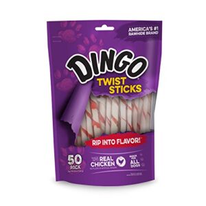 dingo twist sticks rawhide chews, made with real chicken, 50 count