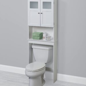 Zenna Home Over-the-Toilet Spacesaver, with 2 Glass Doors, Bathroom Storage, Espresso, White