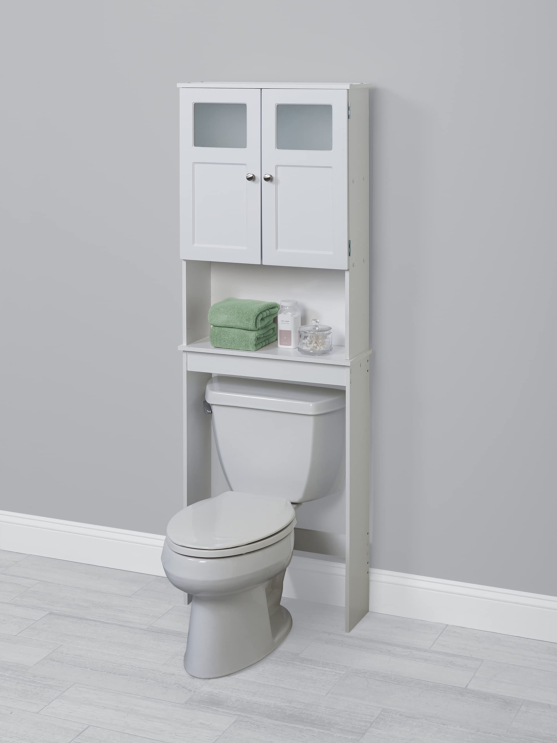 Zenna Home Over-the-Toilet Spacesaver, with 2 Glass Doors, Bathroom Storage, Espresso, White