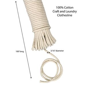 Household Essentials 04800 All-Purpose Cotton Clothesline Rope | 100 Ft Length | 3/16-Inch Dia