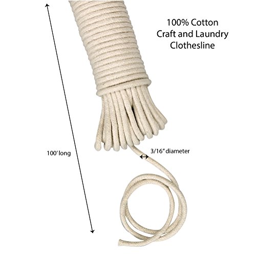 Household Essentials 04800 All-Purpose Cotton Clothesline Rope | 100 Ft Length | 3/16-Inch Dia