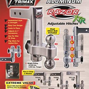 Trimax TRZ8AL 8" Premium Aluminum Adjustable Hitch with Dual Hitch Ball and T5 Receiver Lock, Polished Aluminum