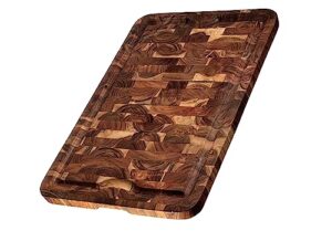 mountain woods brown organic end-grain acacia hardwooden cutting board for kitchen w/juice groove | chopping board | butcher block - 24" x 16" x 1"