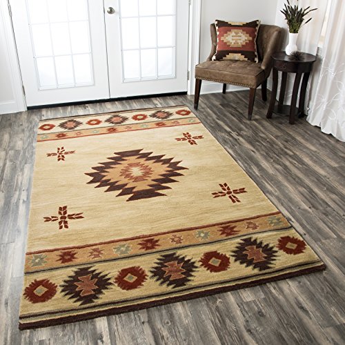 Rizzy Home Collection Wool Area Rug, 3' x 5', Khaki/Brown/Burgundy/Sage Southwest/Tribal