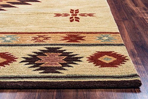 Rizzy Home Collection Wool Area Rug, 3' x 5', Khaki/Brown/Burgundy/Sage Southwest/Tribal