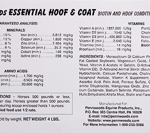 Pennwoods Essential Hoof & Coat - Horse Supplement with Biotin for Optimal Equine Hoof Growth, Healthy Coat & Nutritional Balance, 4lb Bag