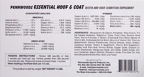 Pennwoods Essential Hoof & Coat - Horse Supplement with Biotin for Optimal Equine Hoof Growth, Healthy Coat & Nutritional Balance, 4lb Bag