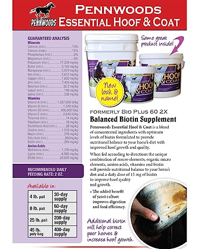 Pennwoods Essential Hoof & Coat - Horse Supplement with Biotin for Optimal Equine Hoof Growth, Healthy Coat & Nutritional Balance, 4lb Bag