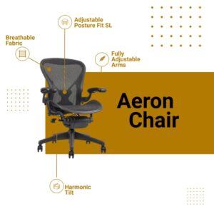 Aeron Chair by Herman Miller - Highly Adjustable Graphite Frame - with PostureFit - Carbon Classic (Medium)