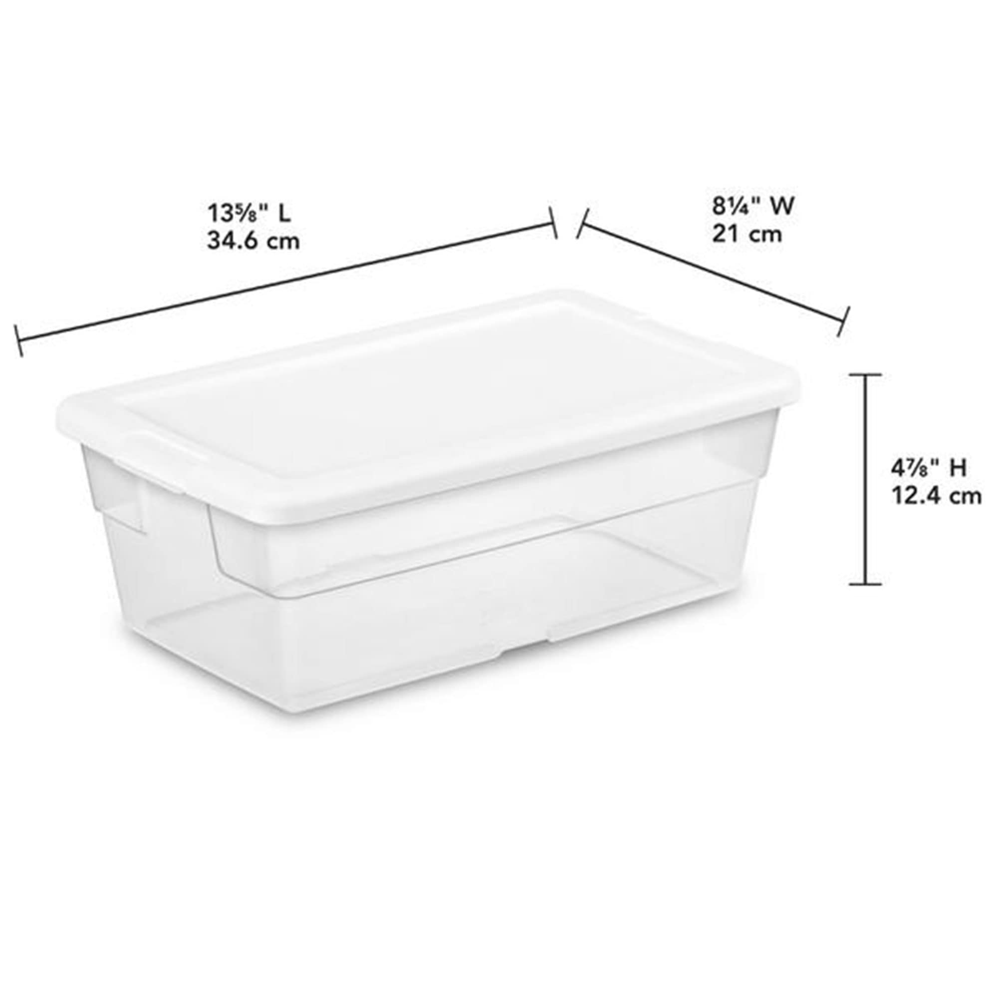 Sterilite 6 Quart Clear Stacking Closet Storage Tote Container with White Lid