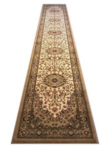 bellagio traditional area rug runner 32 in. x 15 ft. 10 in. beige 401