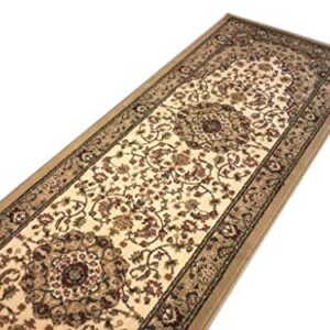 Bellagio Traditional Area Rug Runner 32 in. X 15 Ft. 10 in. Beige 401