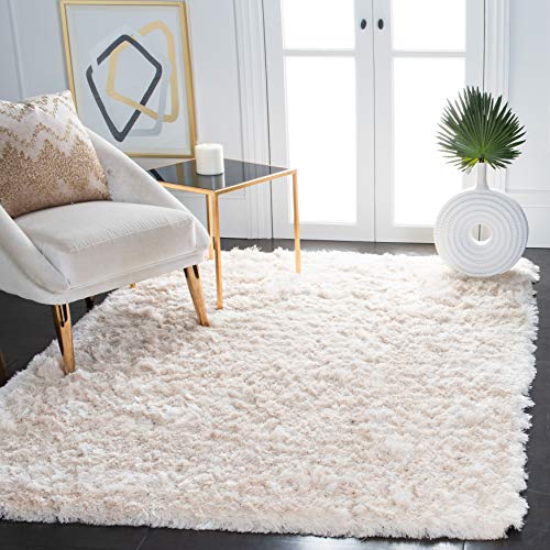 SAFAVIEH Paris Shag Collection Area Rug - 8' x 10', Ivory, Handmade Silken Glam, 2.5-inch Thick Ideal for High Traffic Areas in Living Room, Bedroom (SG511-1212)