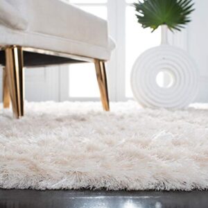 SAFAVIEH Paris Shag Collection Area Rug - 8' x 10', Ivory, Handmade Silken Glam, 2.5-inch Thick Ideal for High Traffic Areas in Living Room, Bedroom (SG511-1212)