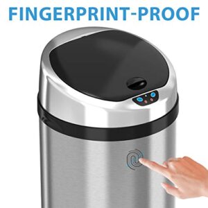 iTouchless 13 Gallon Sensor Garbage Can with AbsorbX Odor Control System, Stainless Steel, Round Touchless Automatic Trash Bin for Kitchen and Office