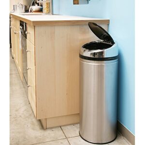 iTouchless 13 Gallon Sensor Garbage Can with AbsorbX Odor Control System, Stainless Steel, Round Touchless Automatic Trash Bin for Kitchen and Office