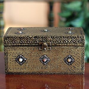 NOVICA Repousse Brass Jewelry Box, Metallic 'Mughal Treasure Chest'