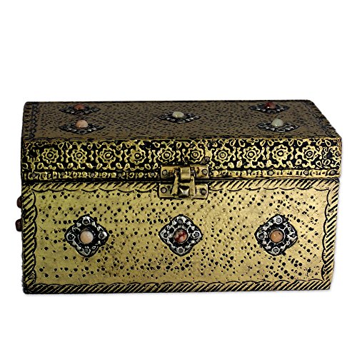 NOVICA Repousse Brass Jewelry Box, Metallic 'Mughal Treasure Chest'