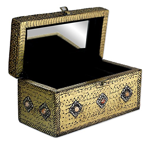 NOVICA Repousse Brass Jewelry Box, Metallic 'Mughal Treasure Chest'