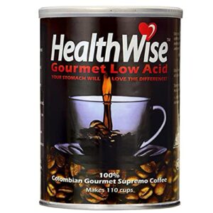 healthwise low acid coffee - acid reflux, heartburn, gastro issues - healthier coffee for sensitive stomachs - 100% colombian supremo original -12 ounce cans (pack of 5)