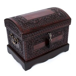 novica colonial wood and leather jewelry box, brown 'colonial treasure'