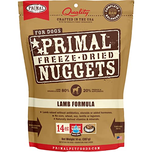 Primal Freeze Dried Nuggets for Dogs Lamb, Complete Meal Freeze Dried Dog Food Healthy Grain Free Raw Dog Food, Crafted in The USA (14 oz)