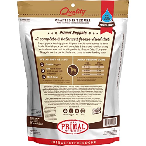 Primal Freeze Dried Nuggets for Dogs Lamb, Complete Meal Freeze Dried Dog Food Healthy Grain Free Raw Dog Food, Crafted in The USA (14 oz)