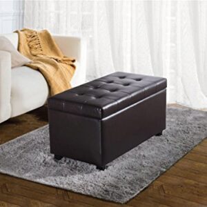 SIMPLIHOME Cosmopolitan 34 inch Wide Rectangle Lift Top Storage Ottoman in Upholstered Tanners Brown Tufted Faux Leather, Footrest Stool, Coffee Table for the Living Room, Bedroom and Kids Room